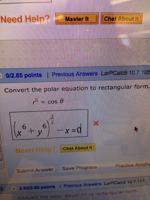 Solved Convert the polar equation to rectangular form. r^6 = | Chegg.com