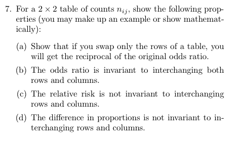 Solved For a 2 times 2 table of counts n_i j, show the | Chegg.com