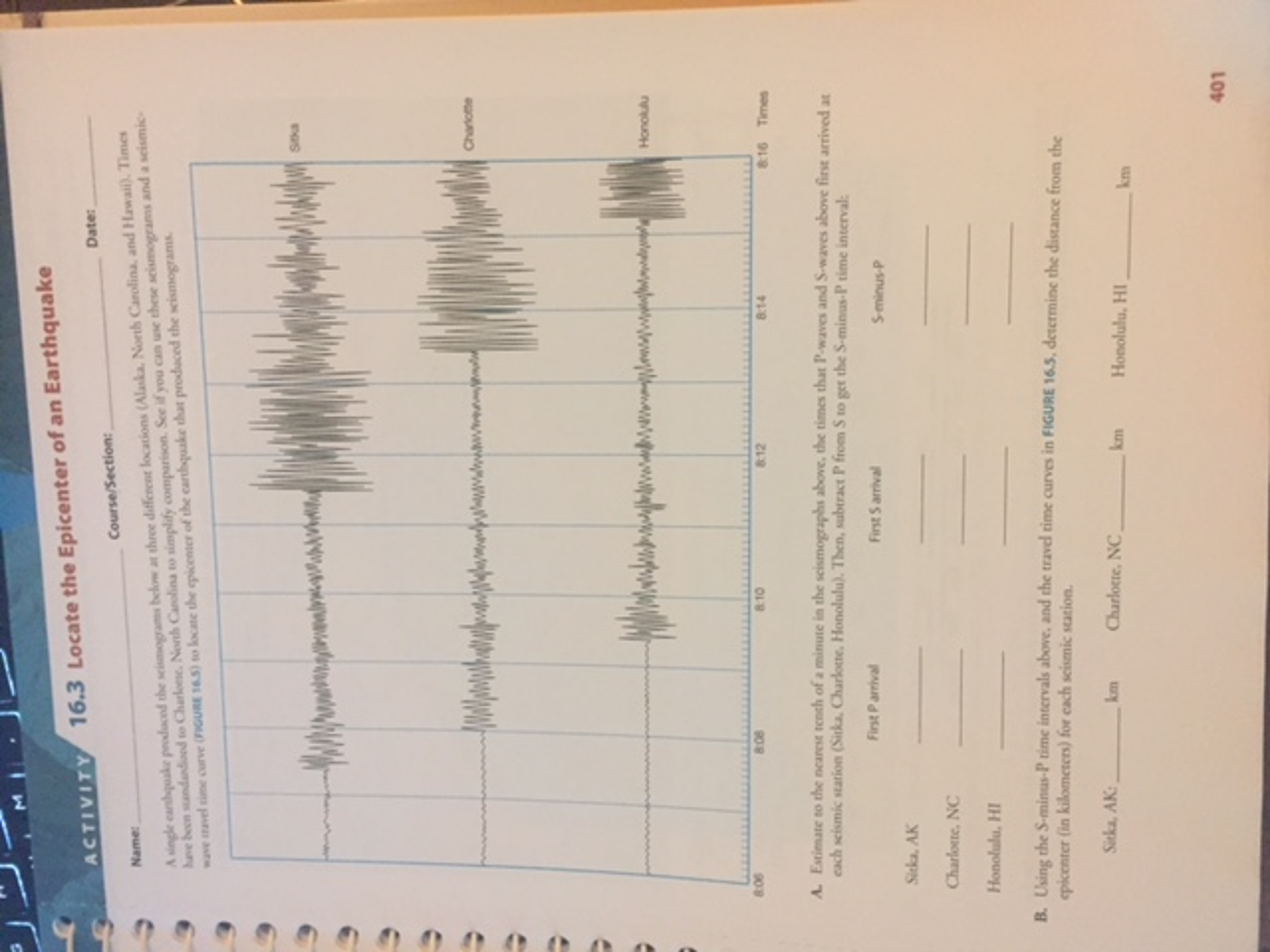 Solved A single earthquake produced the below at three | Chegg.com