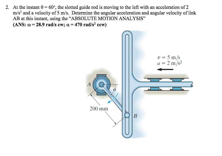 Solved At the instant theta = 60degree, the slotted guide | Chegg.com