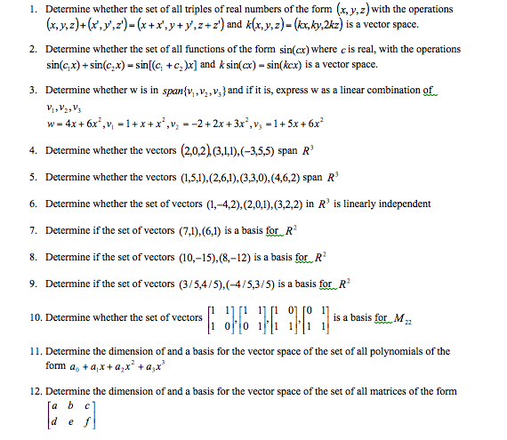 Solved Determine whether the set of all triples of real | Chegg.com
