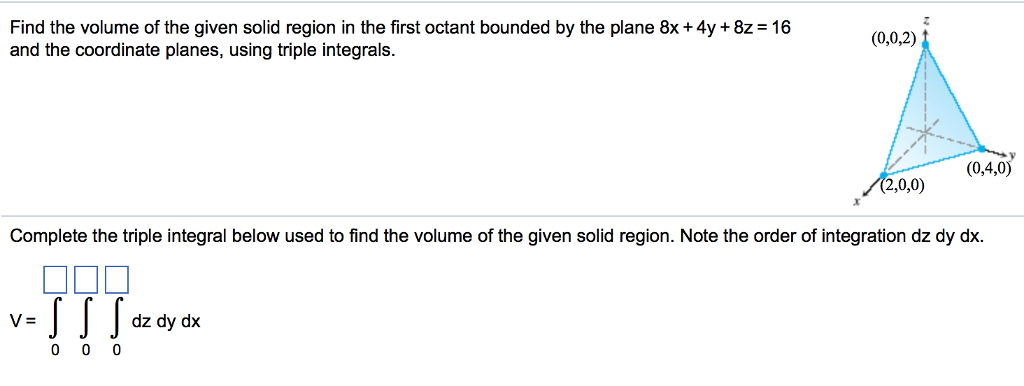 Solved Use a triple integral to find the volume of the solid | Chegg.com
