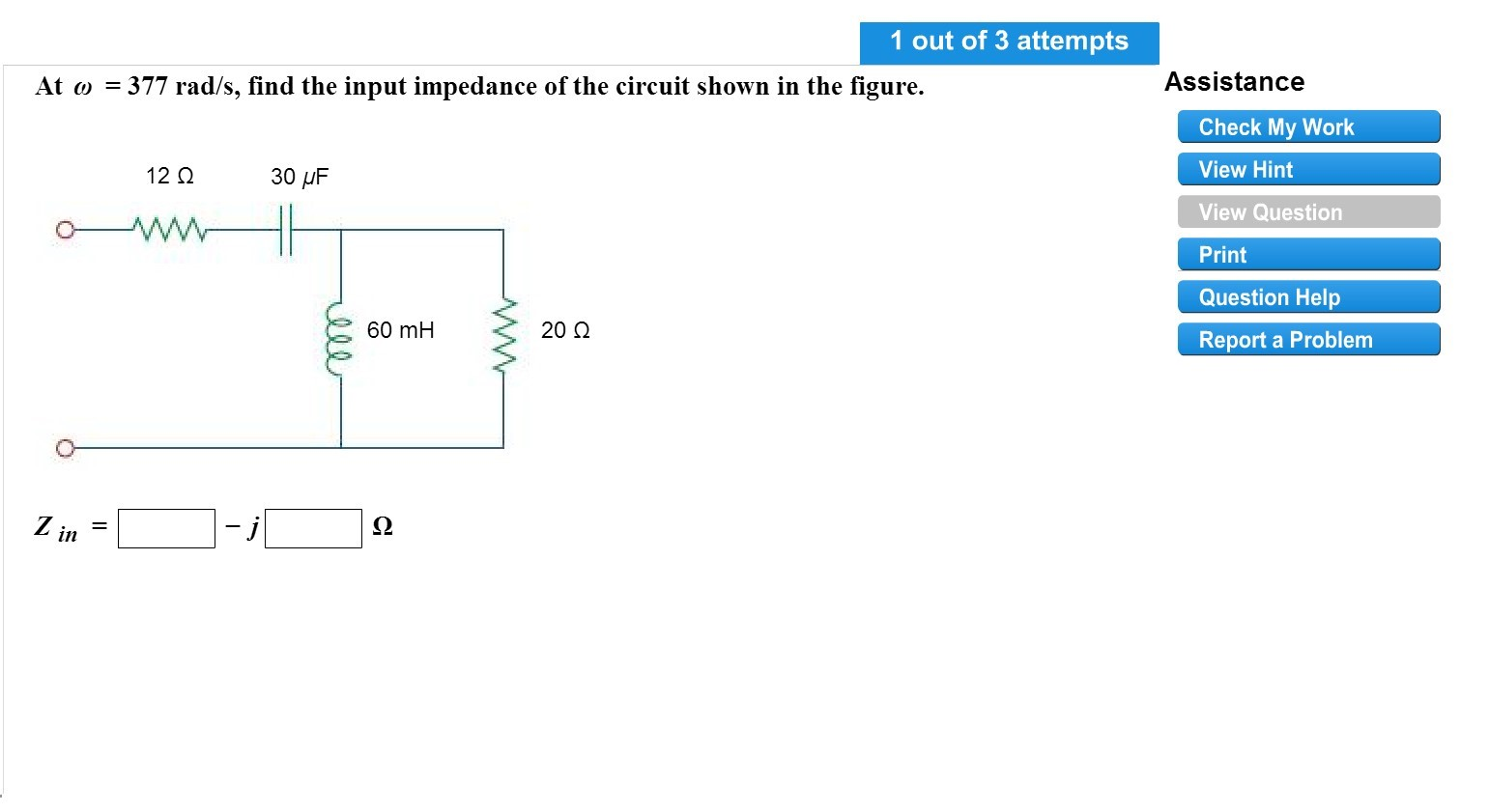 Solved At w= 377 rad/s, find the input impedance of the | Chegg.com