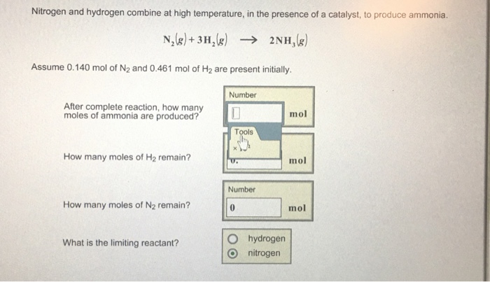 Solved Nitrogen and hydrogen combine at high temperature, in | Chegg.com