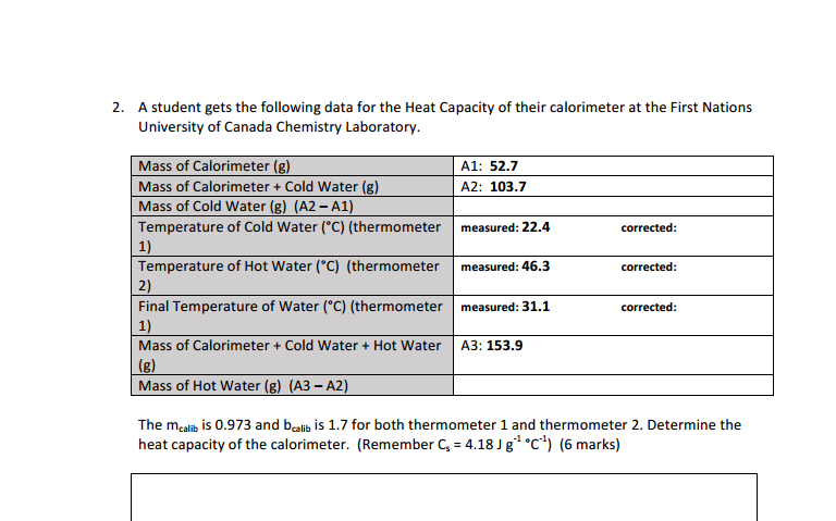 Solved A student gets the following data for the Heat | Chegg.com