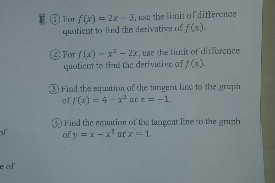 Solved For f(x) = 2x - 3, use the limit of difference | Chegg.com