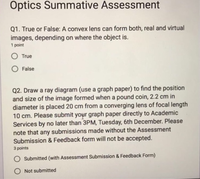 Solved Optics Summative Assessment Q1. True or False: A | Chegg.com