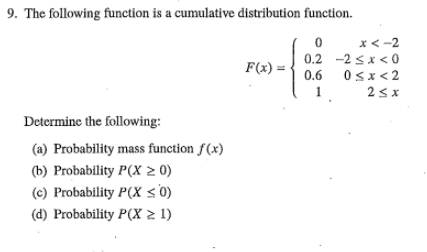 Solved 9. The following function is a cumulative | Chegg.com