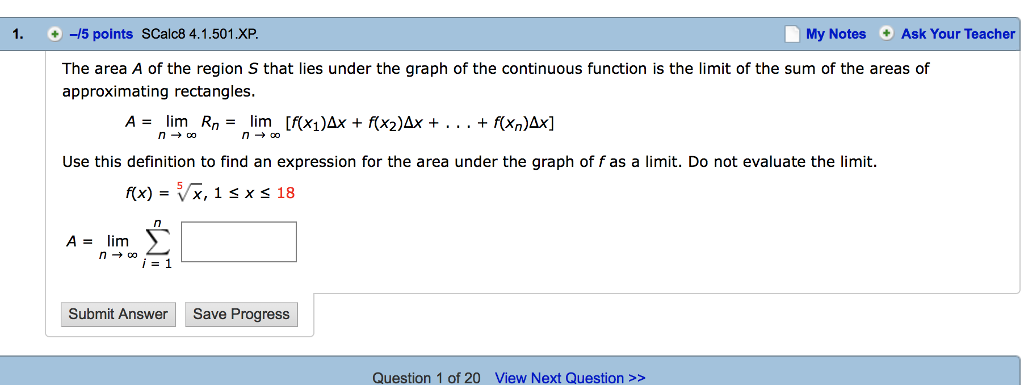 Solved The area A of the region S that lies under the graph | Chegg.com