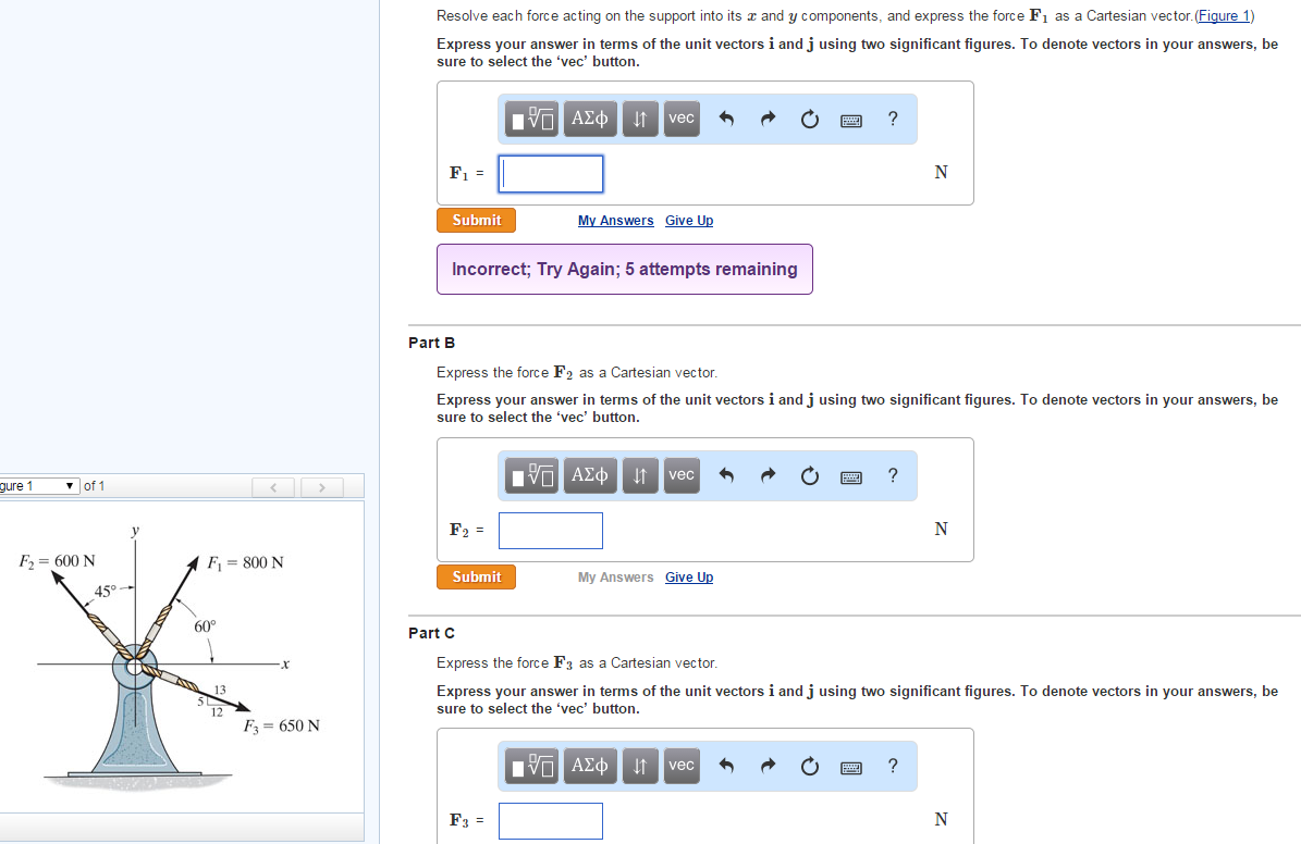 Solved Resolve each force acting on the support into its x | Chegg.com