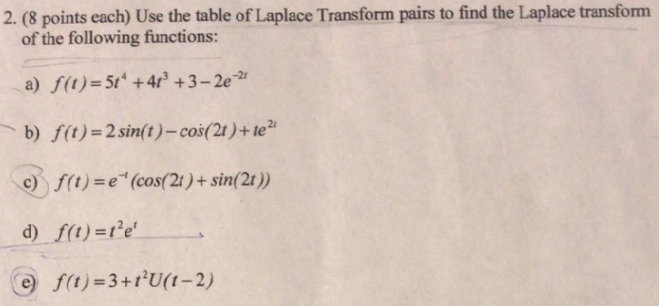 Solved 2. (8 points each) Use the table of Laplace Transform | Chegg.com
