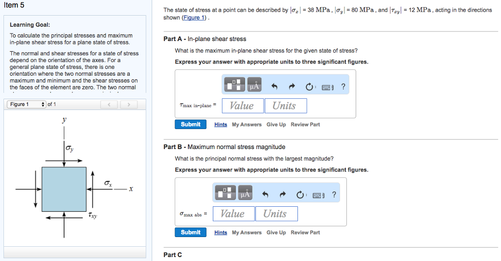 Solved To calculate the principal stresses and maximum | Chegg.com
