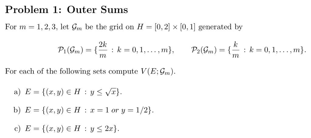 Problem 1: Outer Sums For m-1, 2, 3, let ?m be the | Chegg.com
