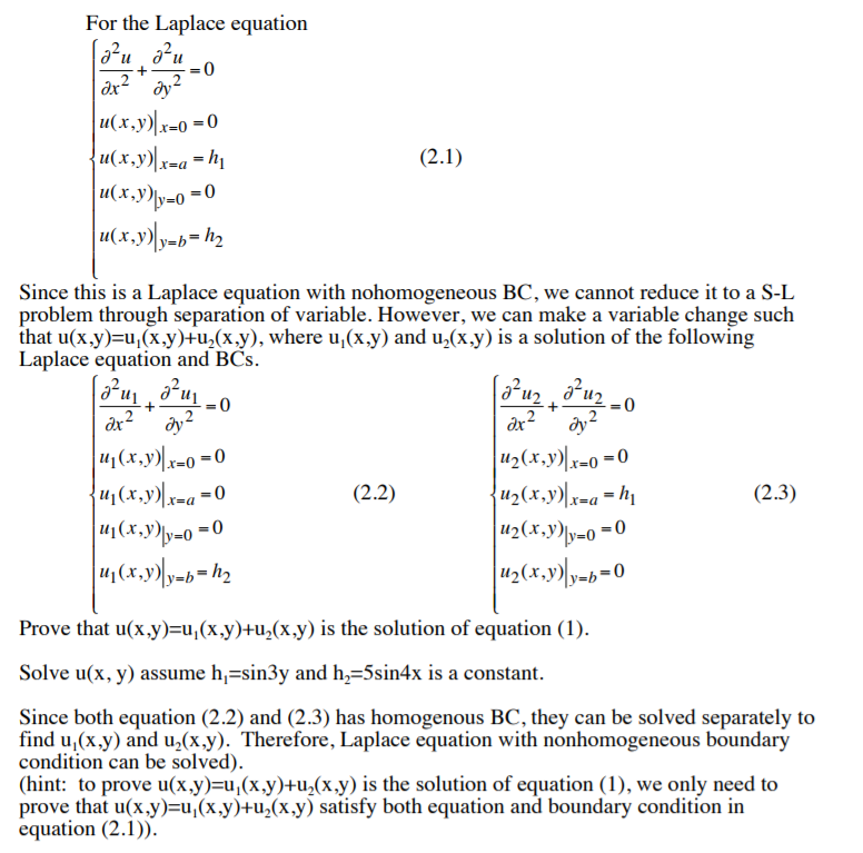 Solved For the Laplace equation 2 11(x,y)ly=0-0 Since this | Chegg.com