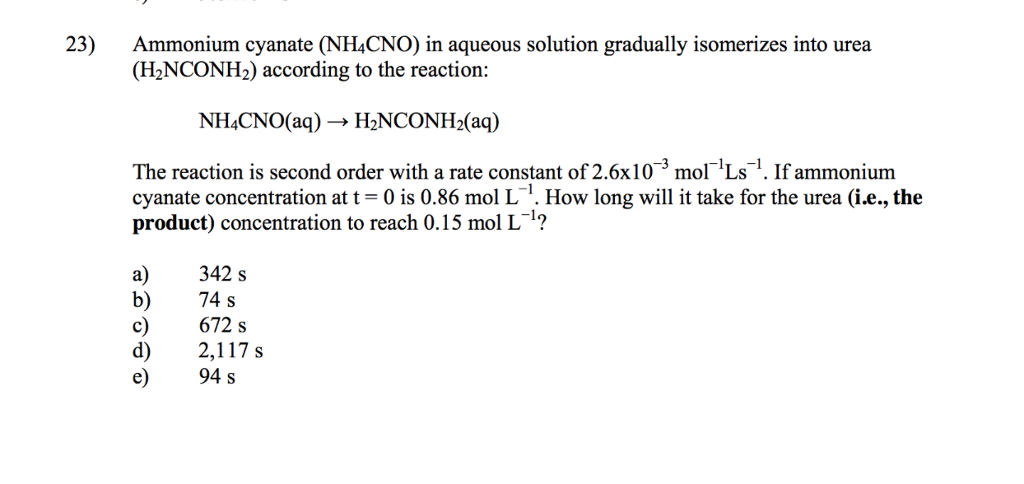 Solved 23) Ammonium cyanate (NH4CNO) in aqueous solution | Chegg.com