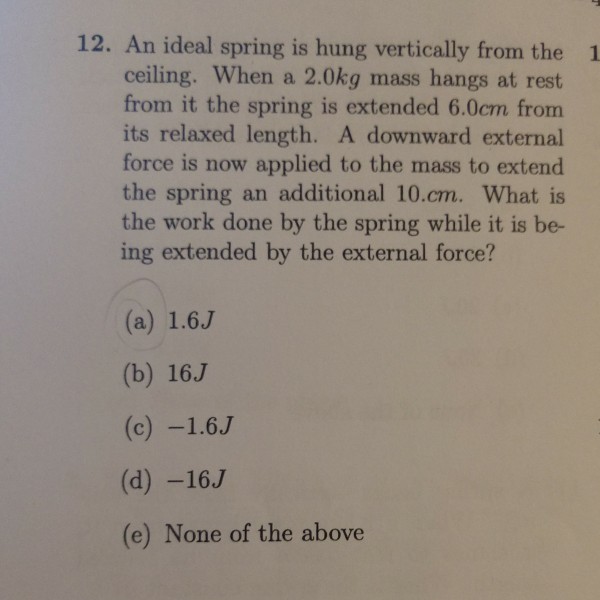 Solved 12. An ideal spring is hung vertically from the 1 | Chegg.com