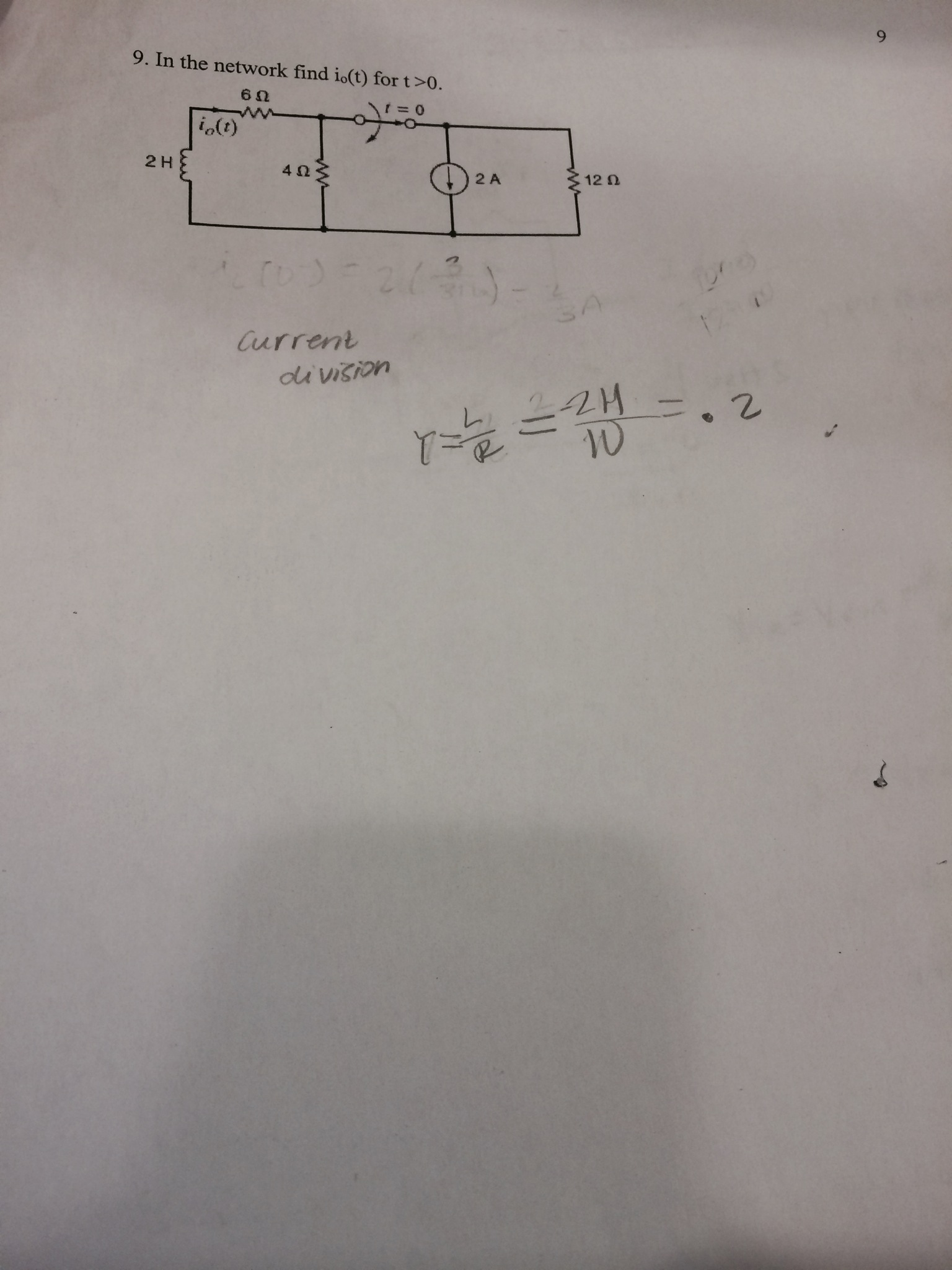 Solved 9. In the network find i0(t) for t > 0 Current | Chegg.com