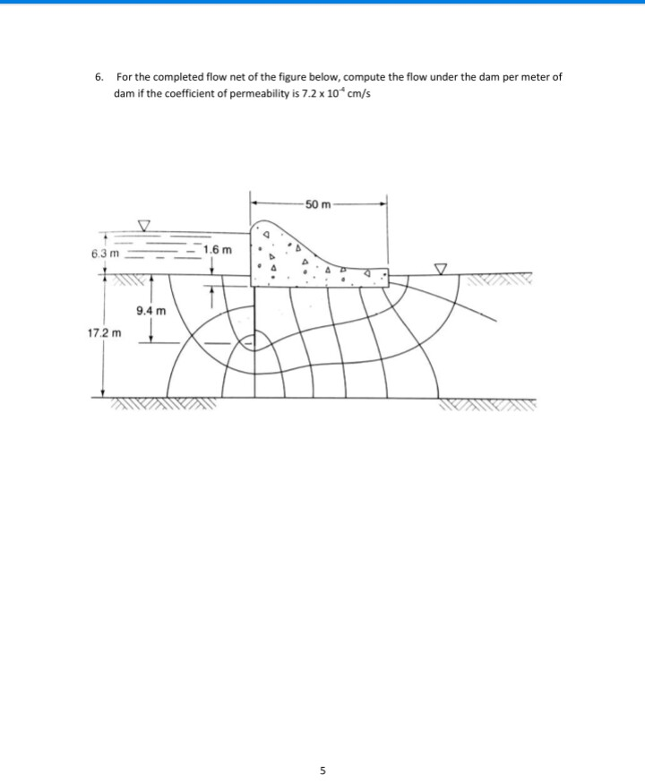 Solved 6. For the completed flow net of the figure below, | Chegg.com