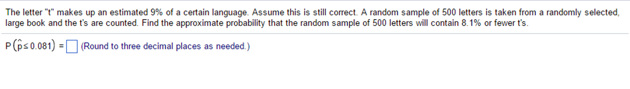Solved The letter "t" makes up an estimated 9% of a certain | Chegg.com