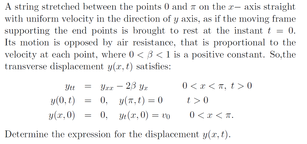 Solved string stretched between the points 0 and π on the | Chegg.com
