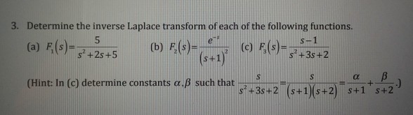 Solved 3. Determine the inverse Laplace transform of each of | Chegg.com