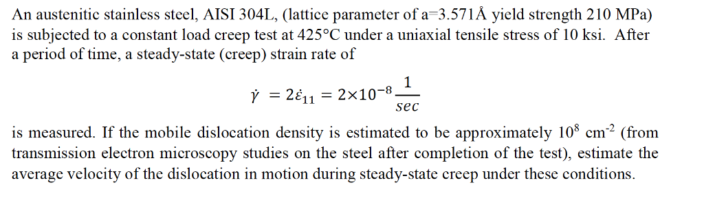 An austenitic stainless steel, AISI 304L, lattice | Chegg.com