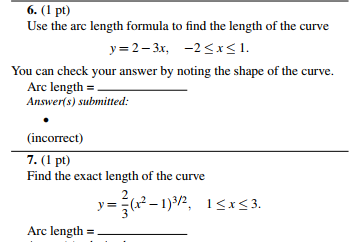 Solved 6. (1 pt) Use the arc length formula to find the | Chegg.com
