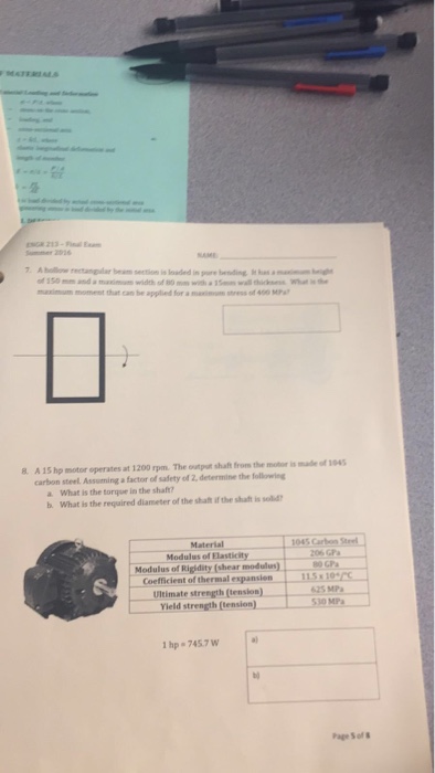 Solved A hollow rectangular beam section is loaded in pure | Chegg.com