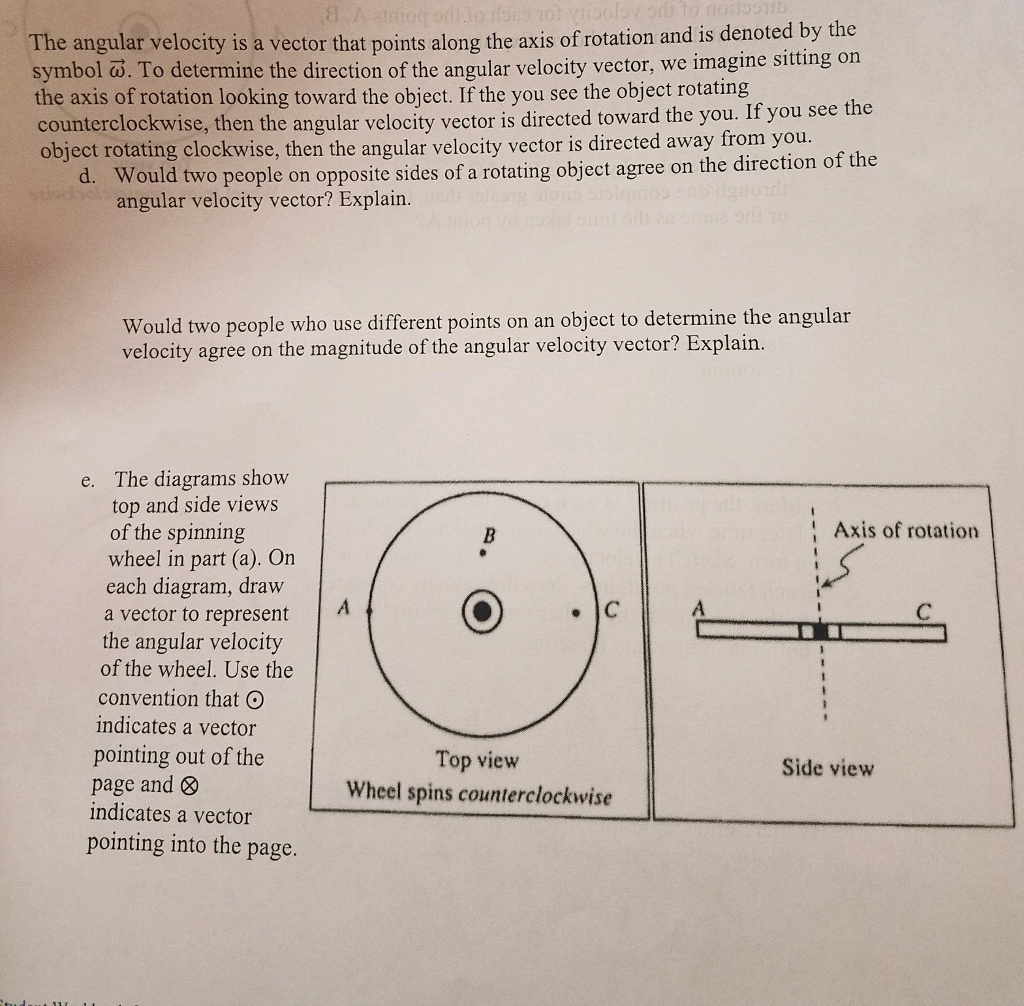 Solved He The Angular Velocity Is A Vector That Points Along
