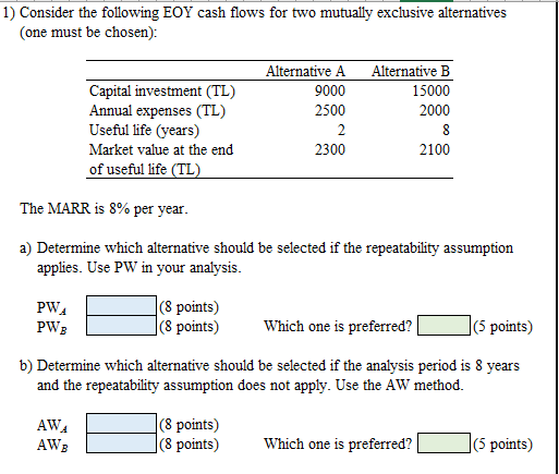 Solved Consider the following EOY cash flows for two | Chegg.com