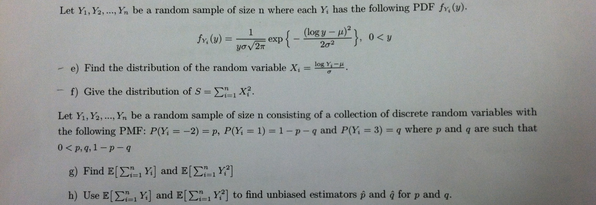 Solved Let Y1, Y2,..., Yn be a random sample of size n where | Chegg.com