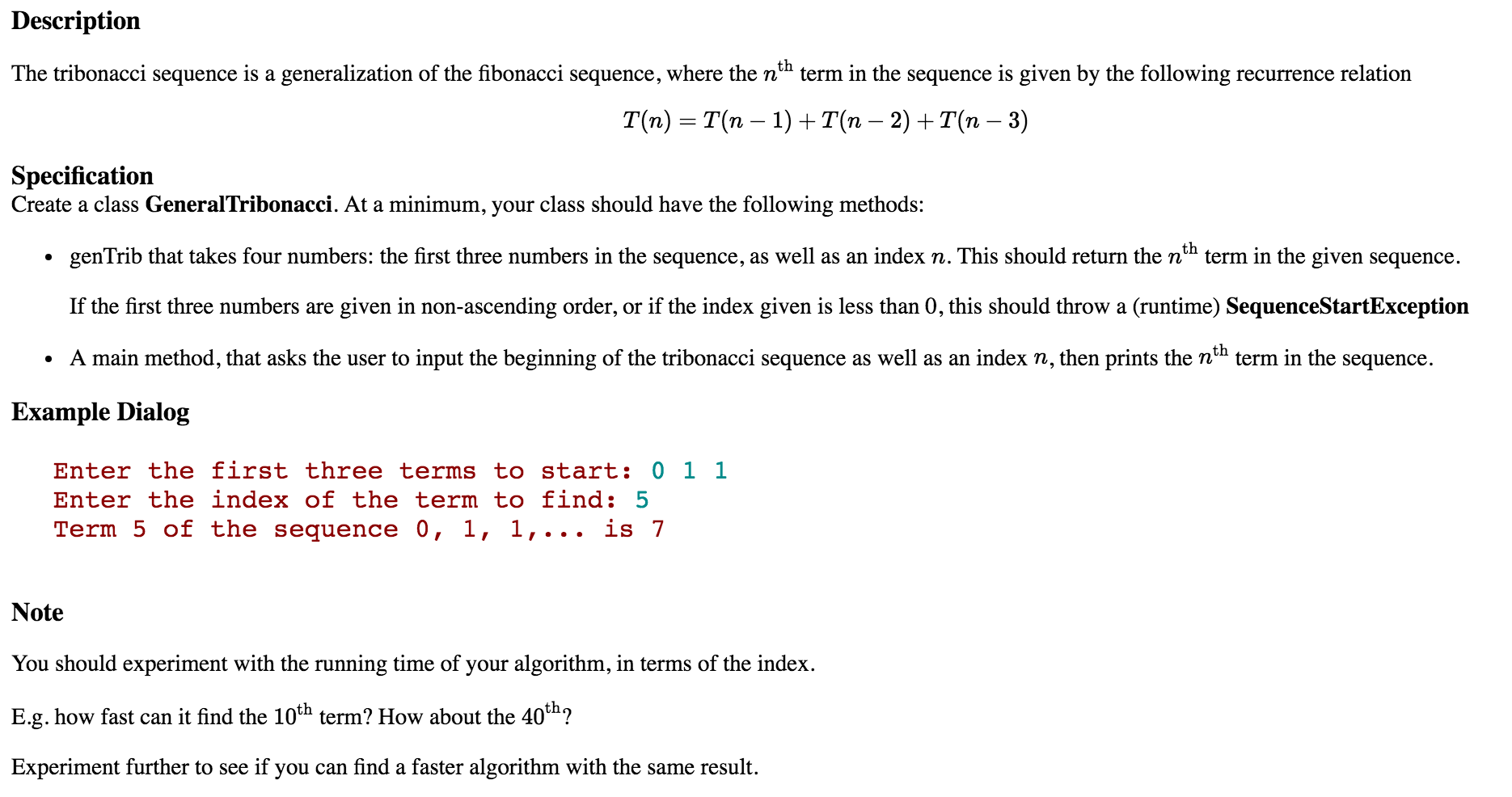 Solved The tribonacci sequence is a generalization of the | Chegg.com