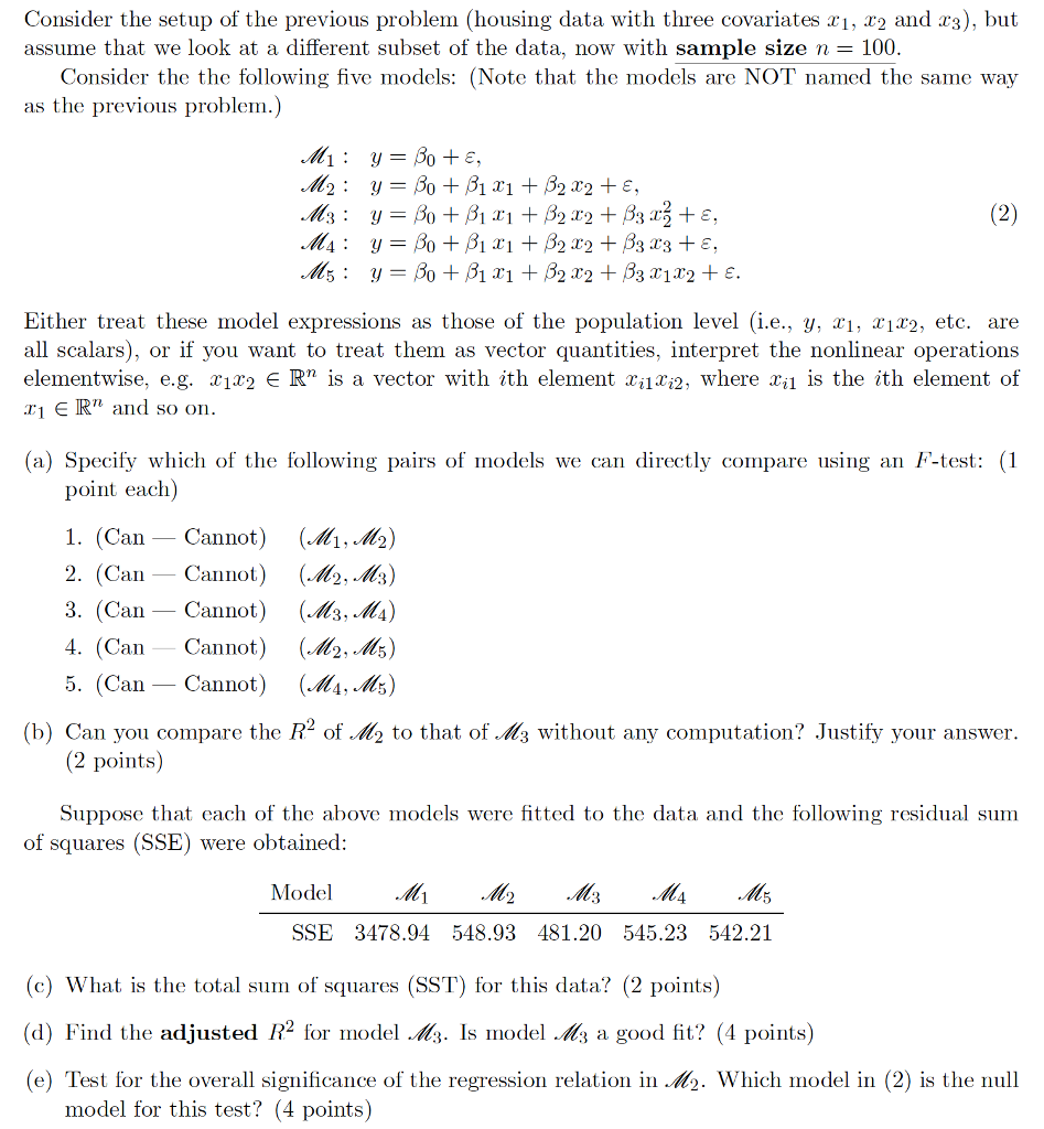 Solved Consider the setup of the previous problem (housing | Chegg.com