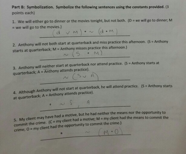 Solved Part B: Symbolization. Symbolize the following | Chegg.com