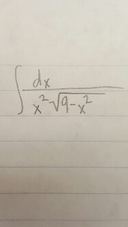 Solved integral dx/x^2 squareroot 9-x^2 | Chegg.com