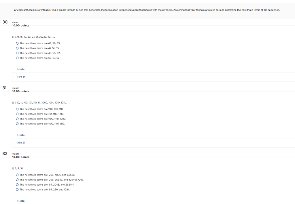 Solved For each of these lists of integers, find a simple | Chegg.com