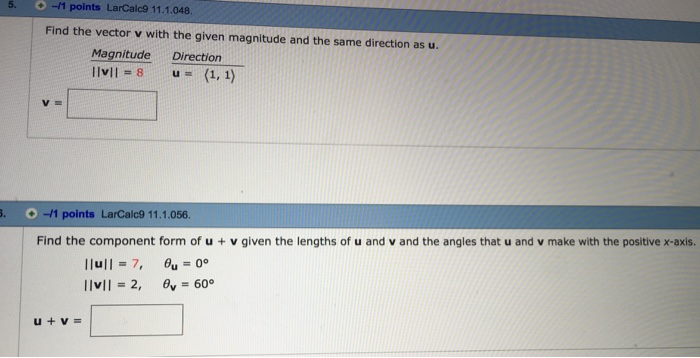 Solved Find The Vector V With The Give Magnitude And The