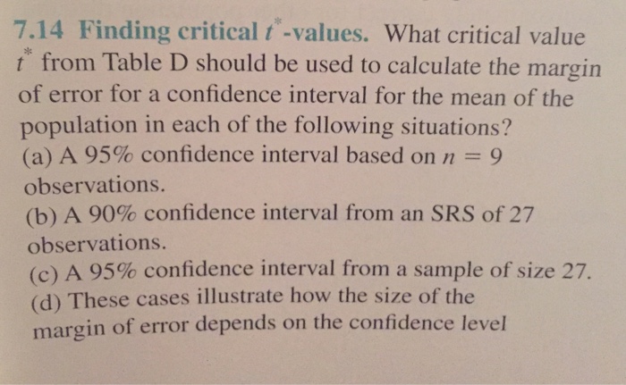 Solved 7.14 Finding critical -values. What critical value " | Chegg.com