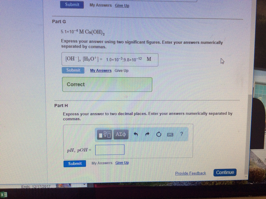 Solved Submit My Answers Give Up Part G 5.1 10-4 M Ca(OH)2 | Chegg.com