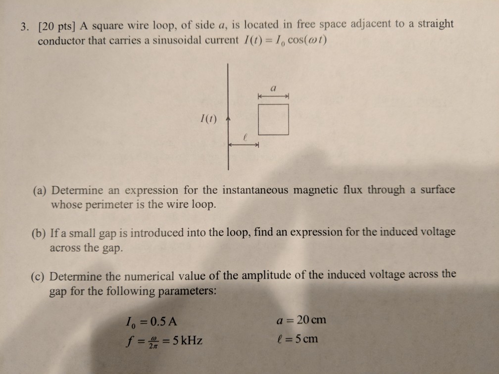 Solved 3. [20 pts] A square wire loop, of side a, is located | Chegg.com