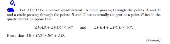 Solved Let ABCD be a convex quadrilateral. A circle passing | Chegg.com