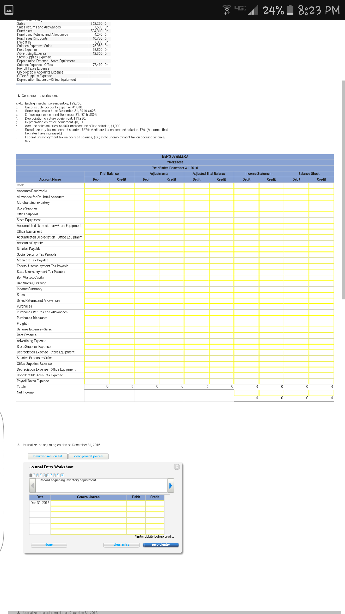 Solved Complete the worksheet. Ending merchandise | Chegg.com