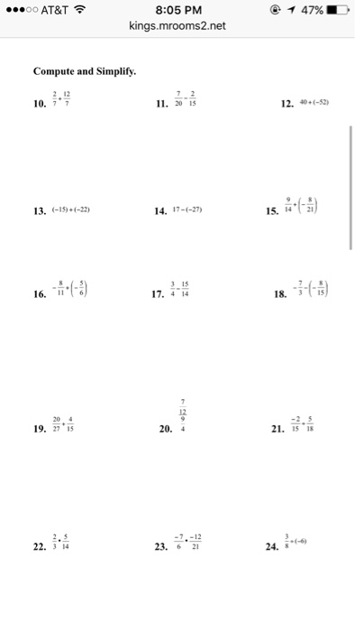 Solved Compute and Simplify. 2/7 + 12/7 7/20 - 2/15 40 + | Chegg.com