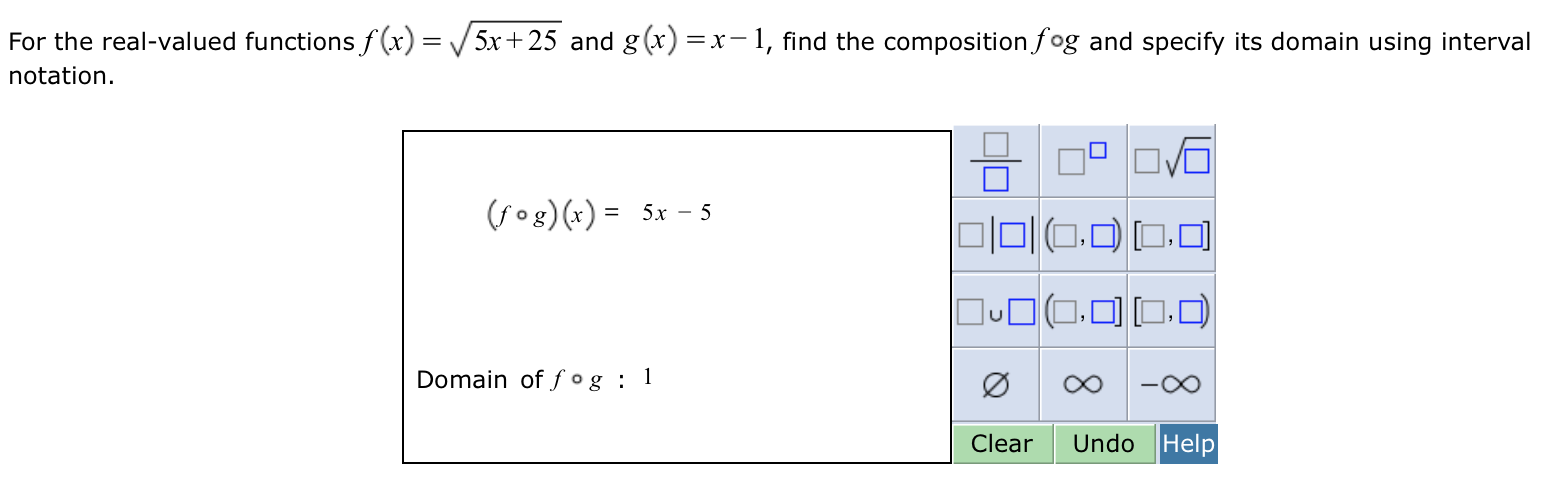 Solved For the real-valued functions f(x) = Squareroot 5x + | Chegg.com
