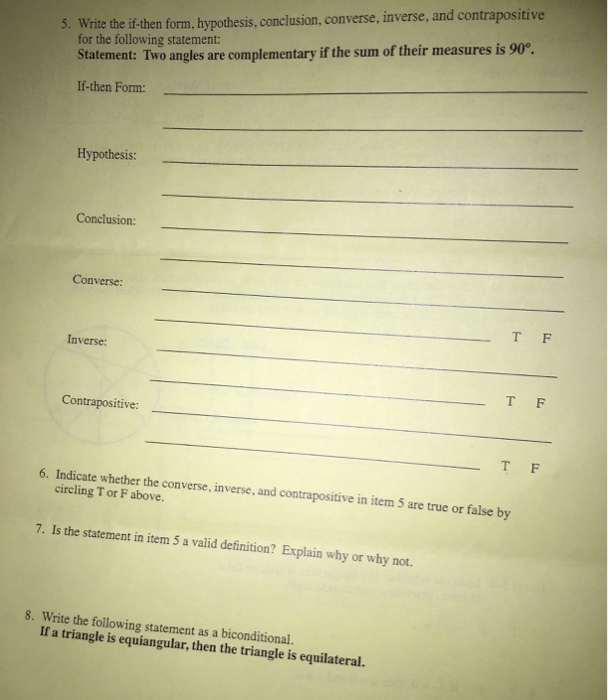 Solved Write the if-then form, hypothesis. conclusion, | Chegg.com