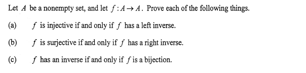 Solved S. (a) (b) (c) f is injective if and only if f has a | Chegg.com