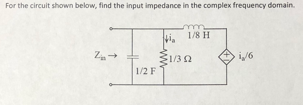 Solved For the circuit shown below, find the input impedance | Chegg.com