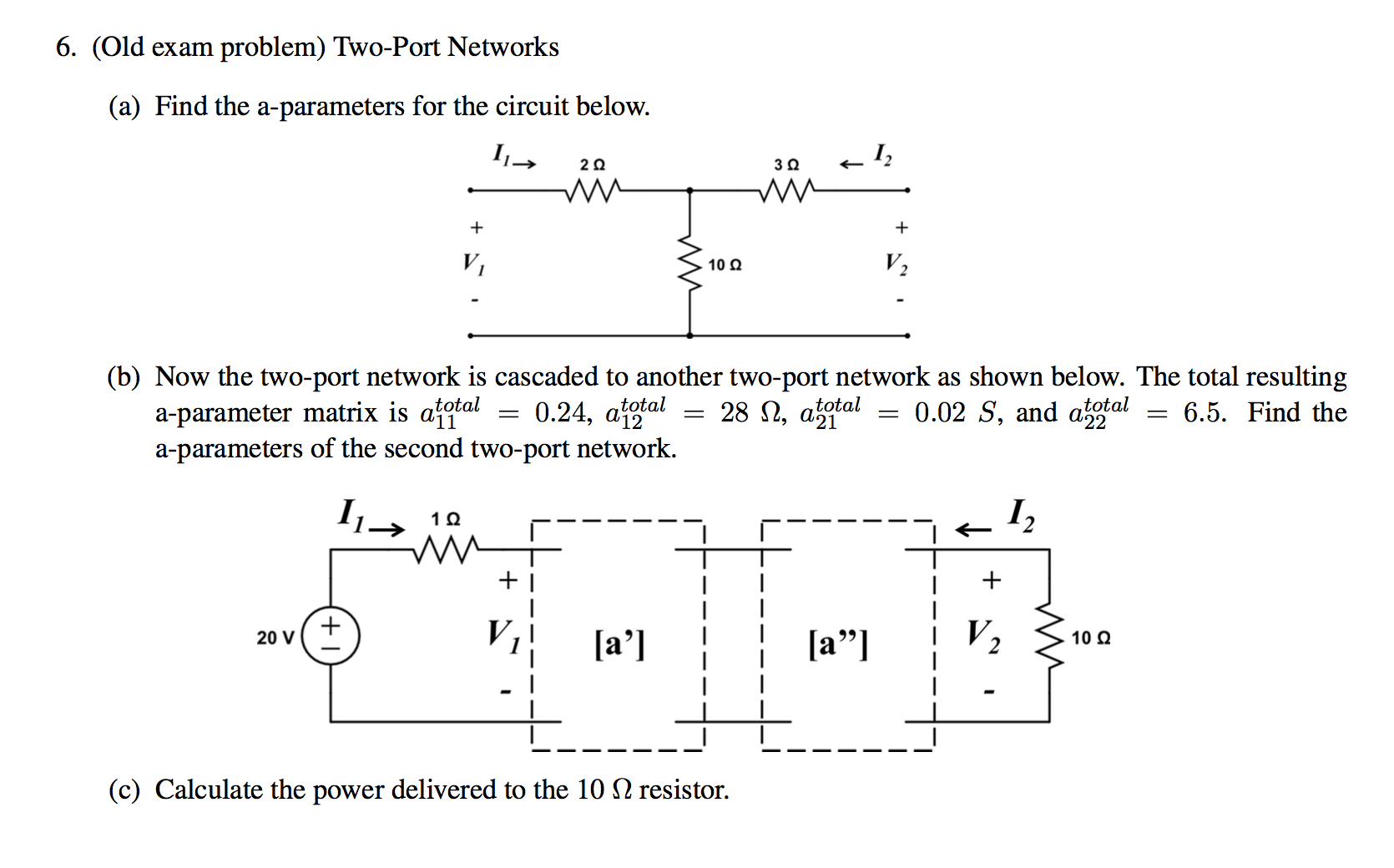 Solved Find the a-parameters for the circuit below. Now the | Chegg.com