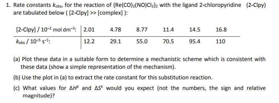 1. Rate constants kobs, for the reaction of | Chegg.com