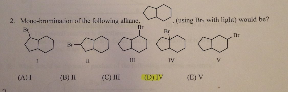 Solved 2 Mono Bromination Of The Following Alkane Using